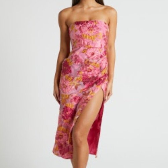 Showpo. | Dresses | Showpo Brailey Midi Dress Thigh Split Strapless ...